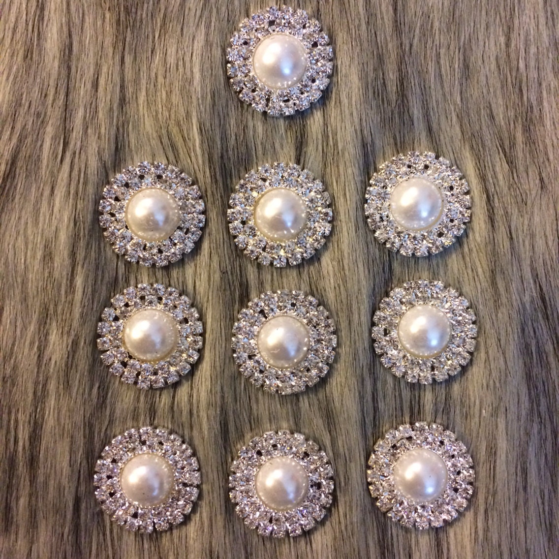 5 pieces White Pearl Rhinestone Buttons 25mm Pearl buttons
