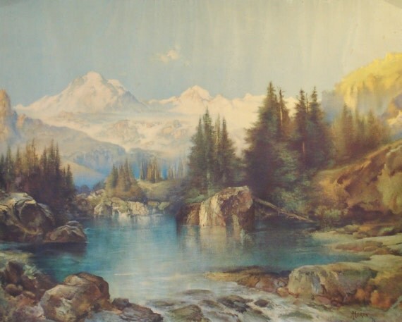 Thomas Moran Offset Lithograph View of the Rocky Mountains