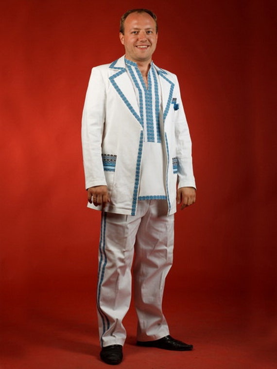 Ukrainian Embroidered suit for boys and men. Jacket shirt and
