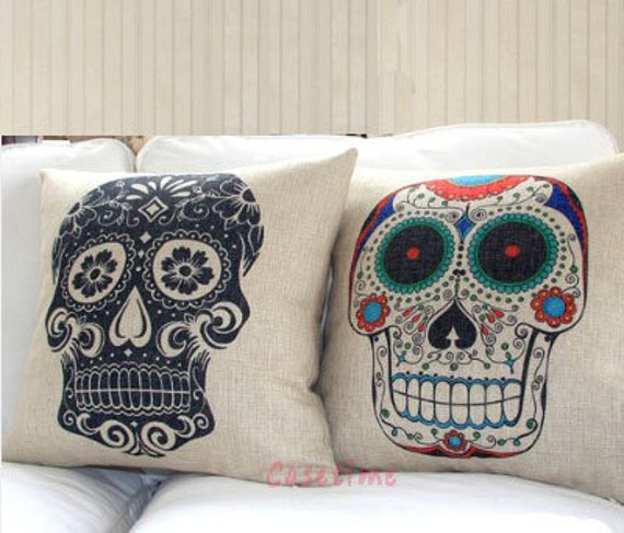 Punk Skull Cotton Linen Pillowcase Cushion Cover Car By Maydecor
