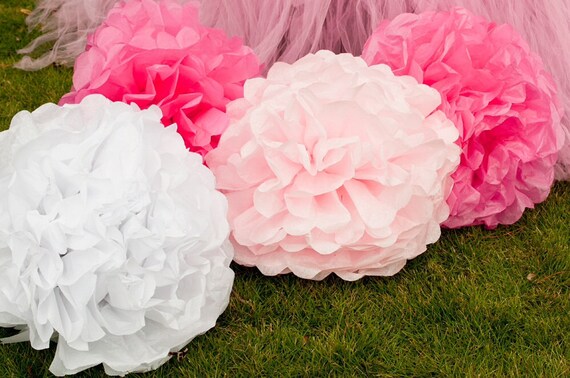 8 Large Pom Poms Hot Pink Pink and White Tissue Pom Poms
