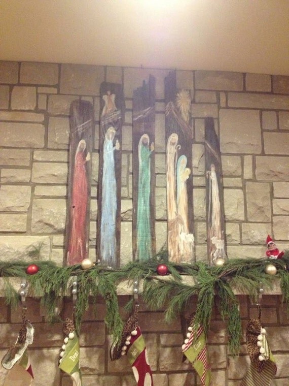 Items similar to Hand Painted Nativity set on Wood on Etsy