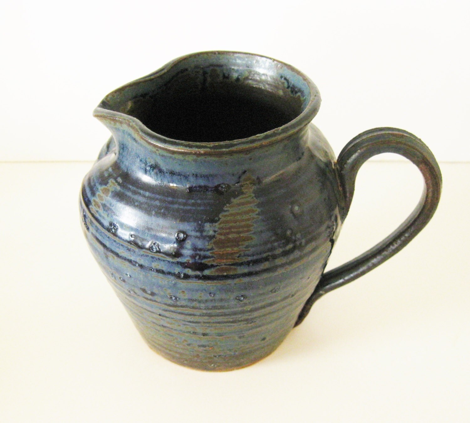 Art Pottery Ceramic Pitcher Hand Thrown Pottery Large Blue Glazed ...