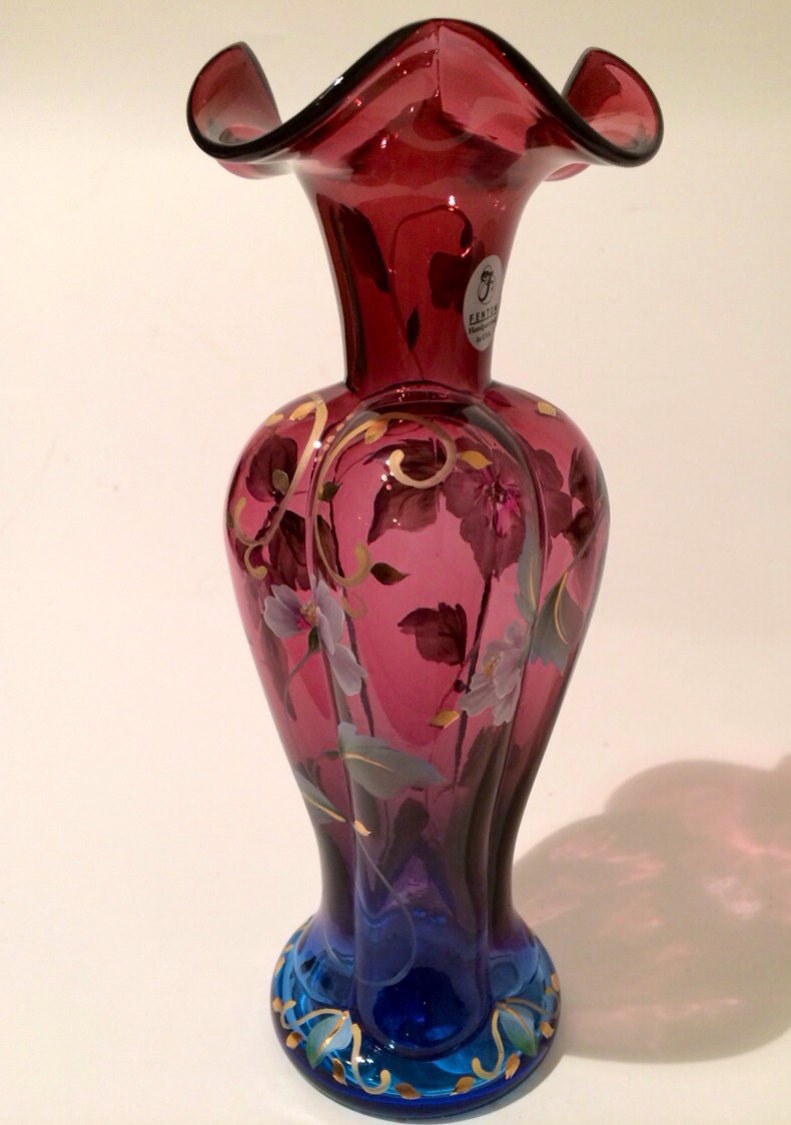Fenton Art Glass Vase Hand-painted Signed Don Fenton