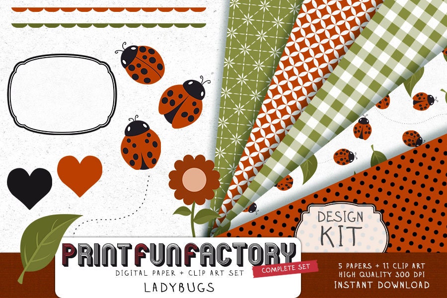 Ladybugs – digital paper clip art design set (DK002) INSTANT DOWNLOAD ...