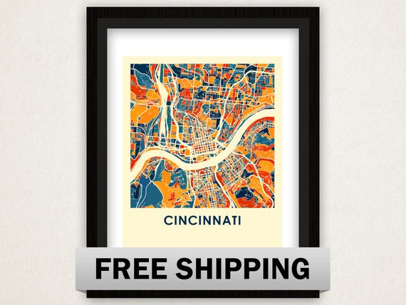 Cincinnati Map Print Full Color Map Poster by iLikeMaps on Etsy