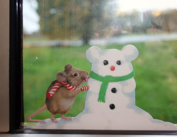 Mouse building a snow mouse christmas decoration little decal
