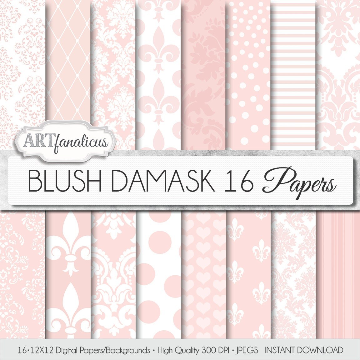 Blush Damask digital papers BLUSH DAMASK elegant