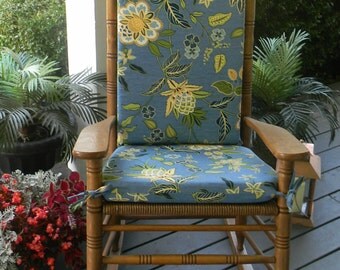 Indoor / Outdoor Blue Green Yellow Floral Rocking Chair 2 PC Cushion ...