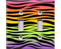 Rainbow Zebra Print Double Light Switch Cover