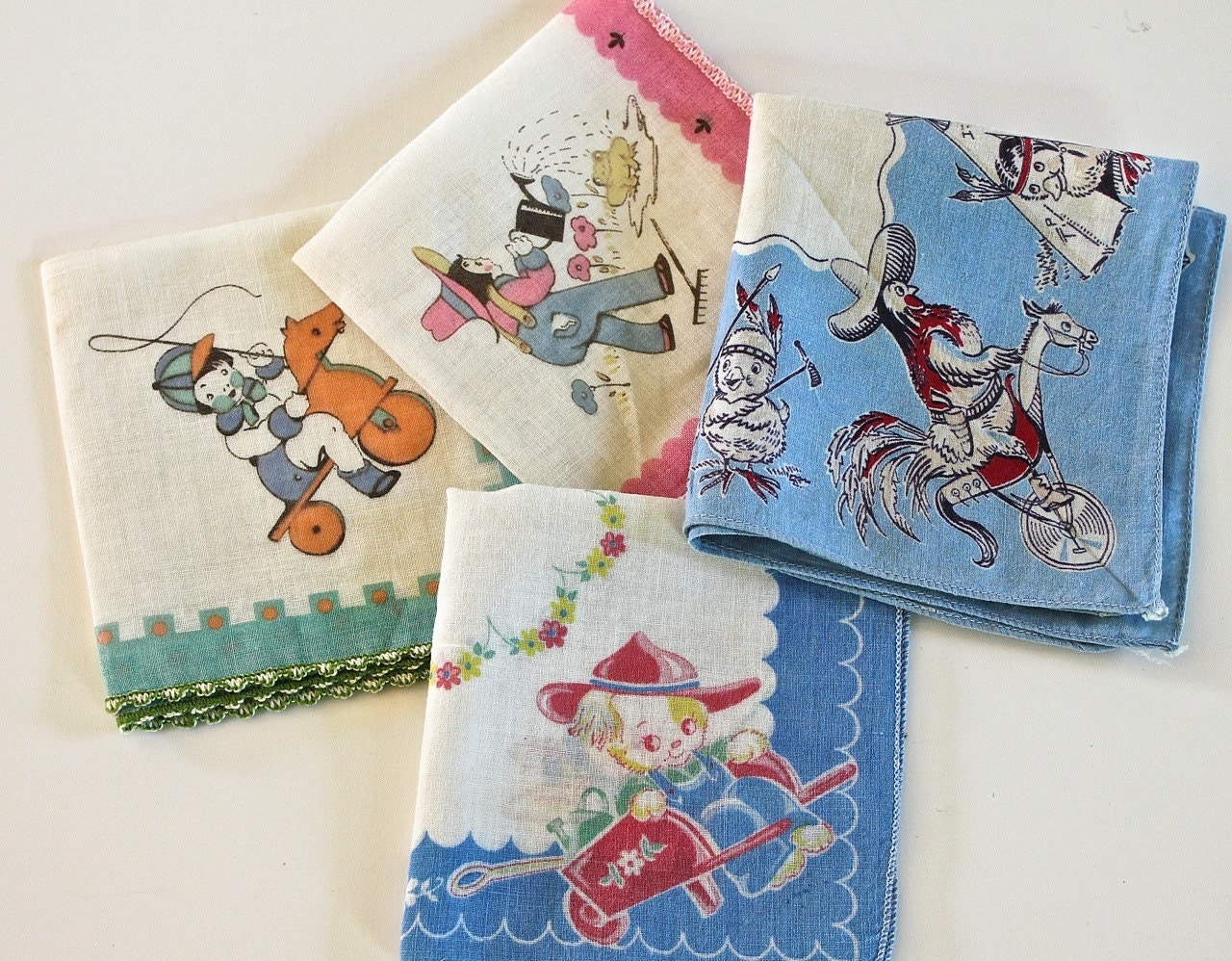 4 1940’s Adorable Vintage Children’s Cotton Handkerchiefs – Haute Juice