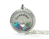 CUSTOM GRANDMA Floating Charm Memory Locket, Large Silver Glass ...