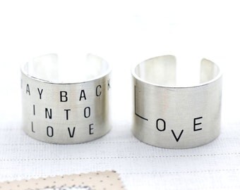 925 sterling silver Stacking Wide and Thick "Love" & "Way back into ...