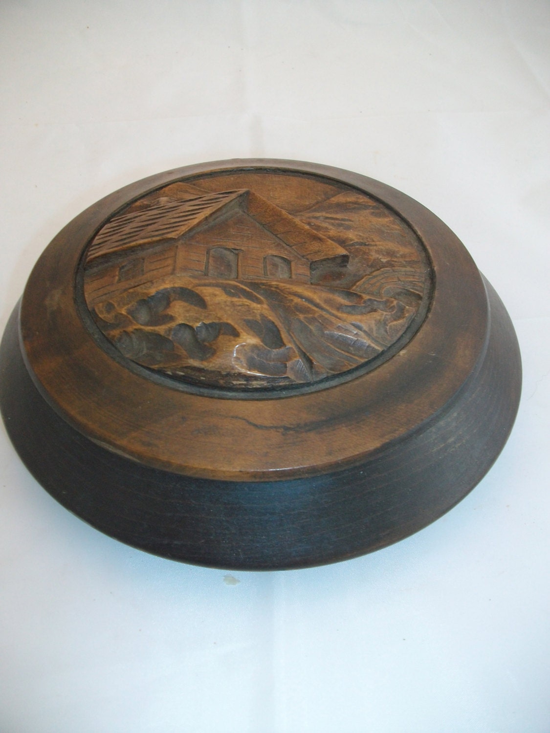 Hand Carved Alpine Box – Vintage French Round Hardwood Box – Haute Juice