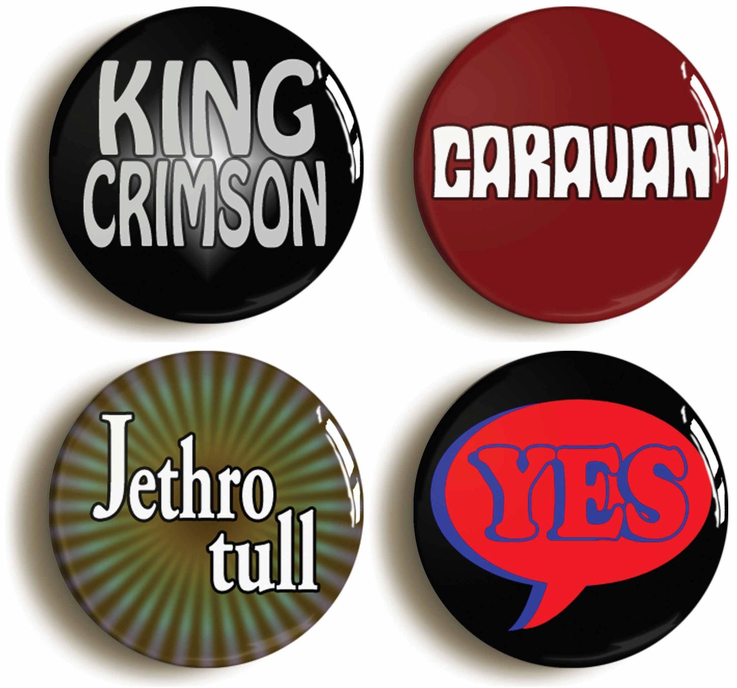 Set of four Prog Progressive Rock badges buttons pins: King Crimson ...