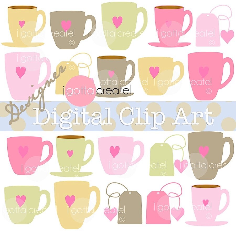 Coffe Mugs Teacups and Teabag Clip Art by iGottaCreate on Etsy