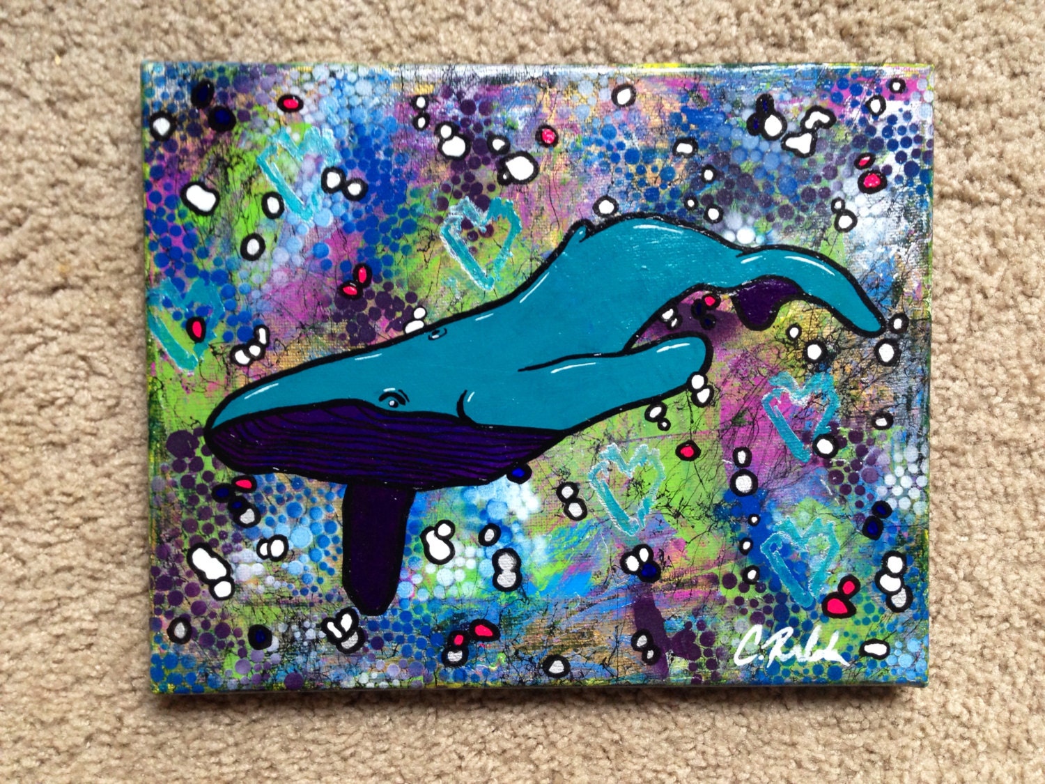 Humpback Whale Acrylic Abstract Painting 8x10 Christina