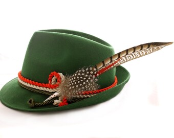 Pinocchio Hat Tyrolean Alpine Style hat tan wool felt feather