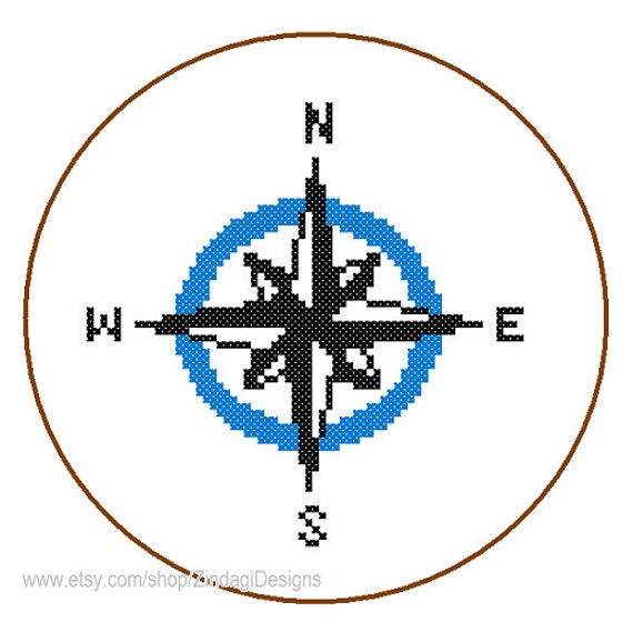 Instant Download Nautical Compass Cross Stitch Pattern blue