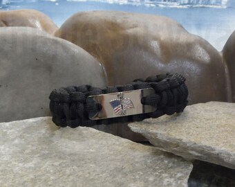 Fallen Warrior memorial survival strap bracelet in black parcord with ...