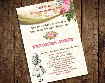 Alice in Wonderland Invitation Vintage Playing Card Tea