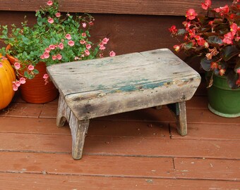 Old Vintage Wooden Bench / Antique Rustic Stool
