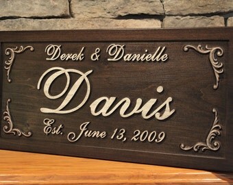 Anniversary Gift, First and Last Name Sign, Carved Wood Sign ...
