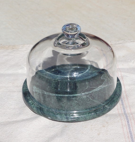 glass cheese dome with green marble base // cheese cloche