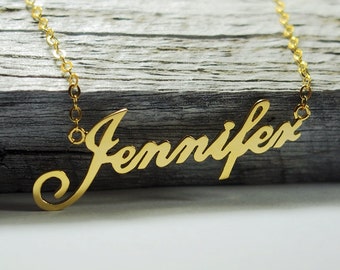GOLD NAMEPLATE NECKLACE, Custom name necklace, Gold name necklace ...