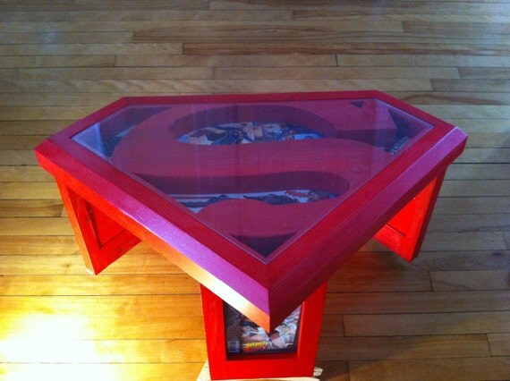 Items similar to Superman coffee table with glass top and comic book ...