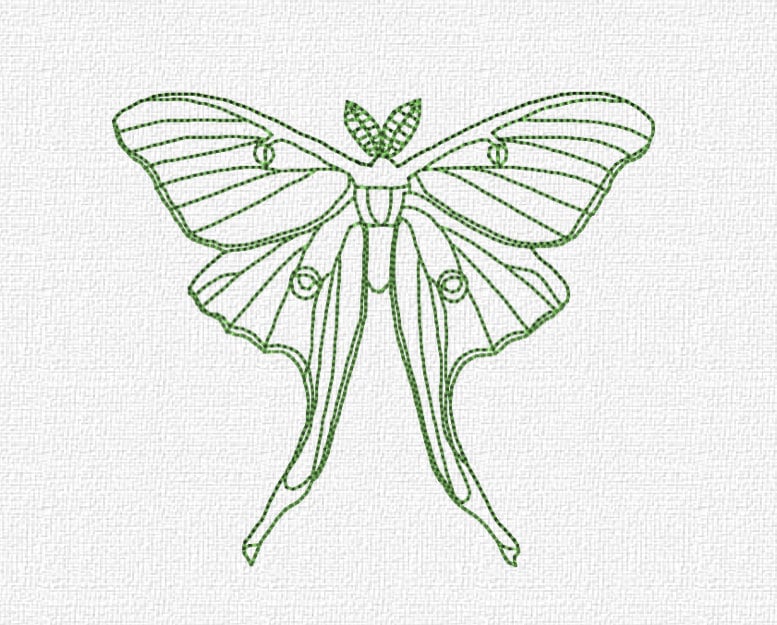 Luna Moth Redwork Machine Embroidery Pattern by KatieLDesigns