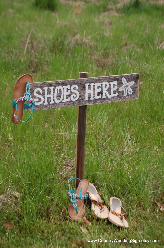 Shoes Here Sign Beach Wedding Sign Rustic by CountryWeddingSign