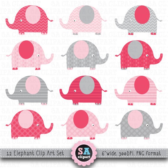 Elephants Clip Art ELEPHANTS clip art Girly Pink