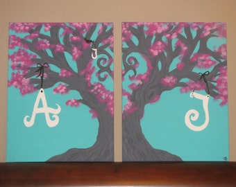 The Love Tree - Hand Painted Canvas Personalized with Your Initials and ...