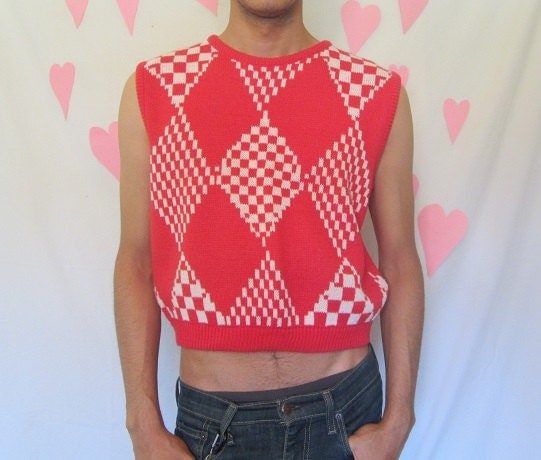 Vintage Knit Diamond Checker Pattern Sweater Vest Size Large – Haute Juice
