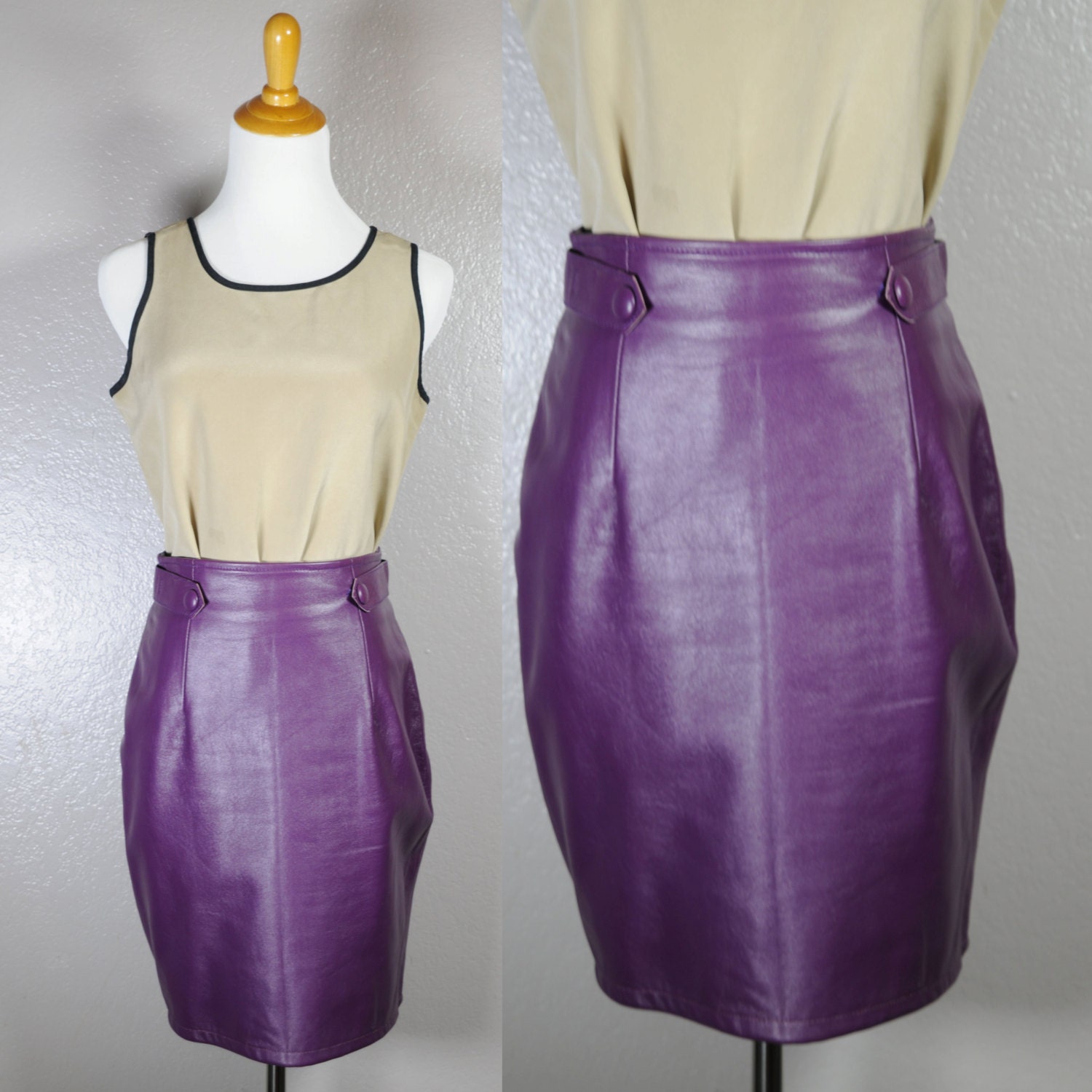 Vintage Bold Purple Sexy Leather Pencil Skirt // High Waisted – Haute Juice