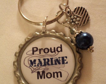 Proud Marine Mom key chain with charm