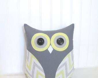 gray and yellow nursery, decorative owl pillow, yellow and gray owl ...