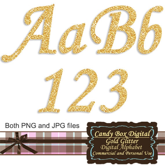Gold Glitter Alphabet glitter font gold by CandyBoxDigital on Etsy