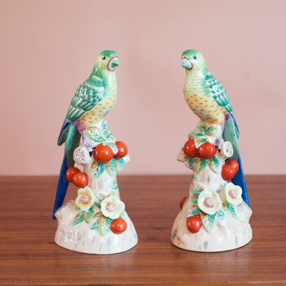 Pair of ceramic colorful birds Andrea by Sadek by CLYDEcottage
