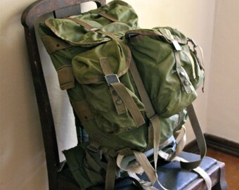 Vintage Military Canvas Backpack With External Metal Frame Hiking ...