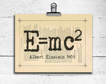 E=mc2 poster print Typography art print Albert Einstein wall decor Math ...