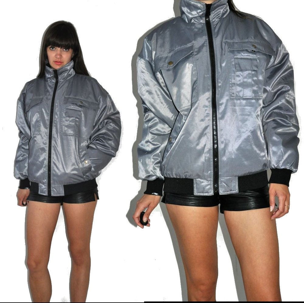 Vintage 80’s Silver Aviator Miltary Police Style Zipper Jacket – Haute ...