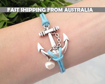 Pick Color & Size | Silver Anchor Bracelet Nautical Jewelry Beach ...