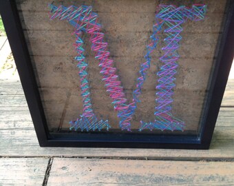 Colorful 12" x 12" Framed Nail and String Art