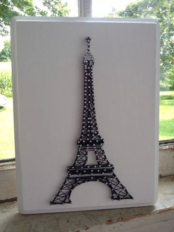 Eiffel Tower Custom String Art on Wooden Plaque