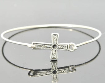 Cross Bangle Sterling Silver Bangle Cross Bracelet by JubileJewel