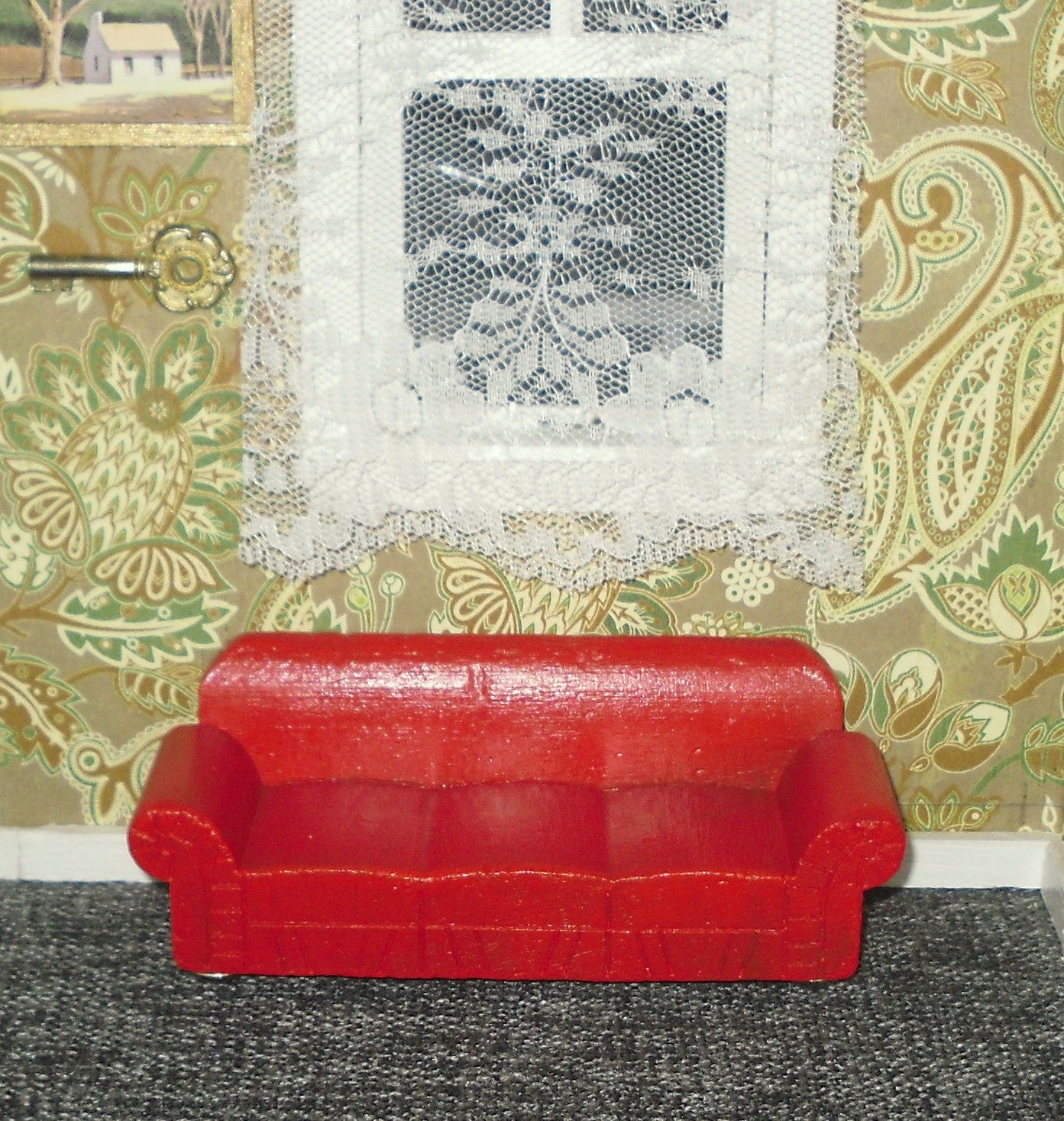 Dollhouse miniature vintage upcycled red wooden couch – Haute Juice