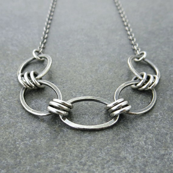 Sterling Silver Necklace Chain Link Necklace Silver Oval