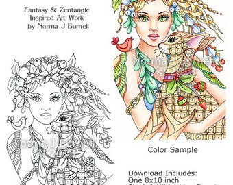 Fairy Queen Fairy Tangles Printable Coloring by FairyTangleArt